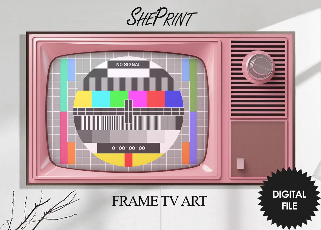 Frame TV Art Pink Retro TV With No Signal Screen | Set of 2 Images ...