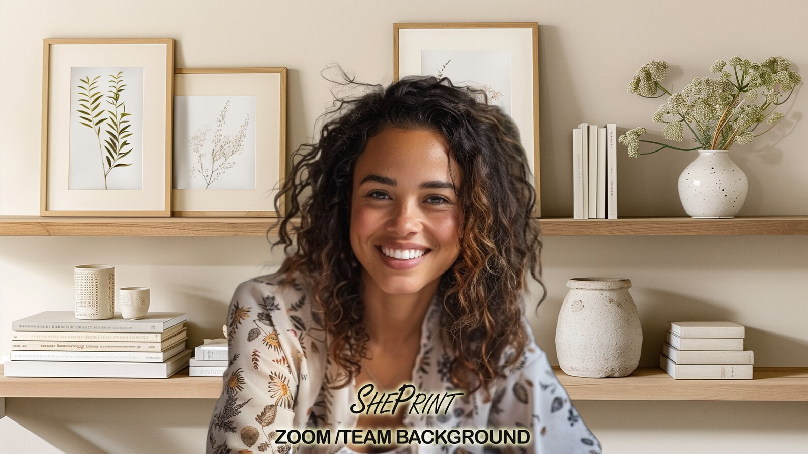 Zoom Background, Elegant Neutral Colors Shelves, Original and Blur ...