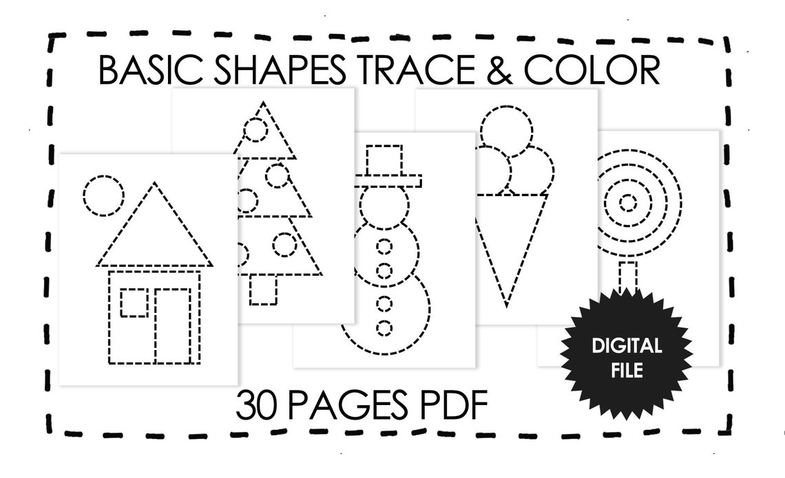 Kids Printables, Basic Shapes Trace & Color 30 Pages, Kindergarten ...