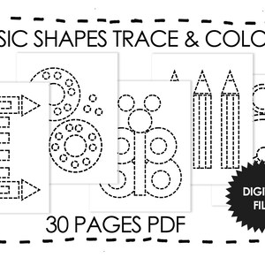 Kids Printables, Basic Shapes Trace & Color 30 Pages, Kindergarten ...
