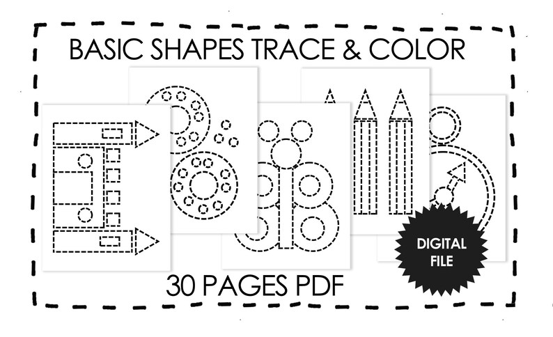 Kids Basic Shapes Trace and Color Worksheets, 30 Pages, PDF Download - Etsy
