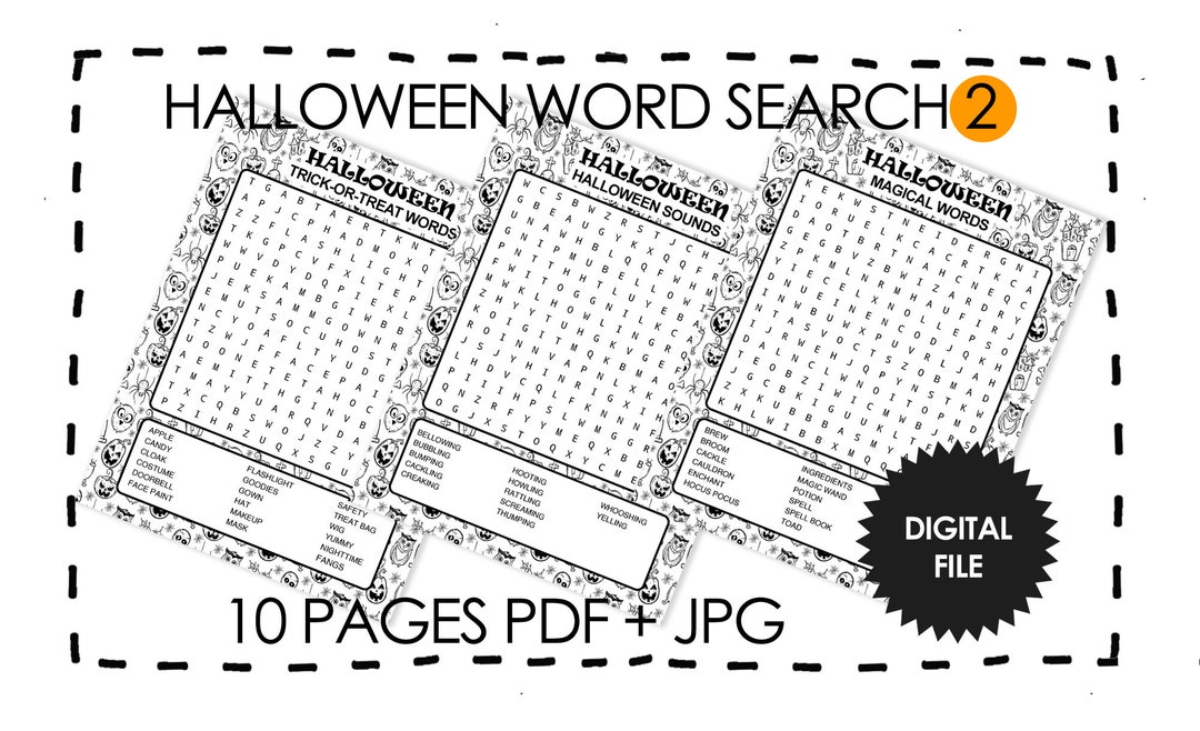 Halloween Word Search 10 Printable Pages for Kids, Spooky Season Word ...
