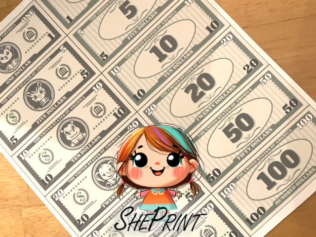 Kids Play Money,pretend Cash,printable Dollar Bills for Kids,classroom ...