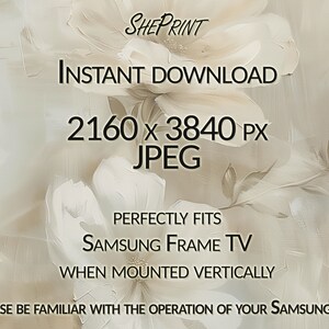 Vertical Frame TV Art, Neutral White Flowers Painting (digital Download ...