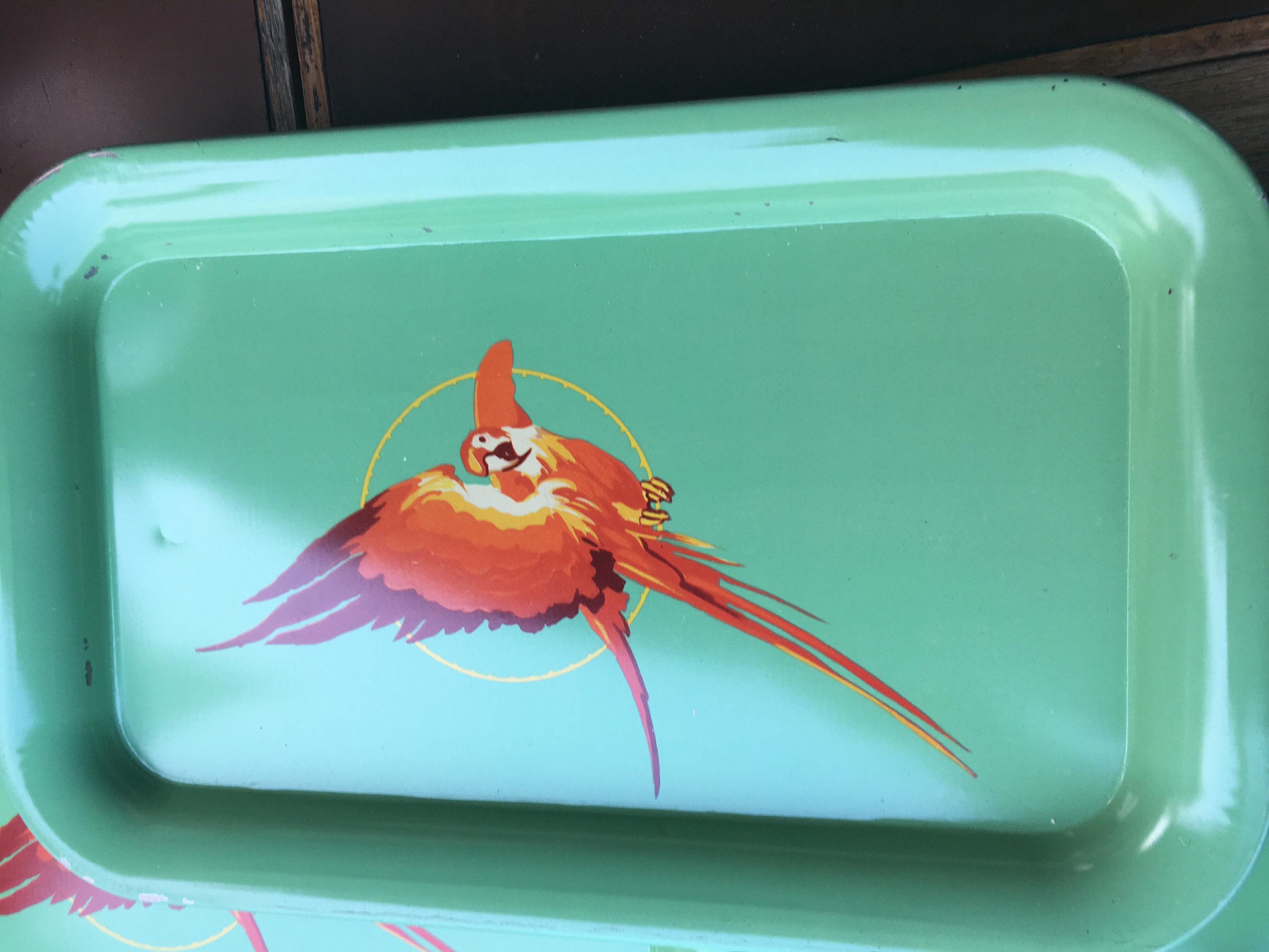 Vintage Metal Tray With Parrot Design Metal Trays Bridal Shower Gifts ...