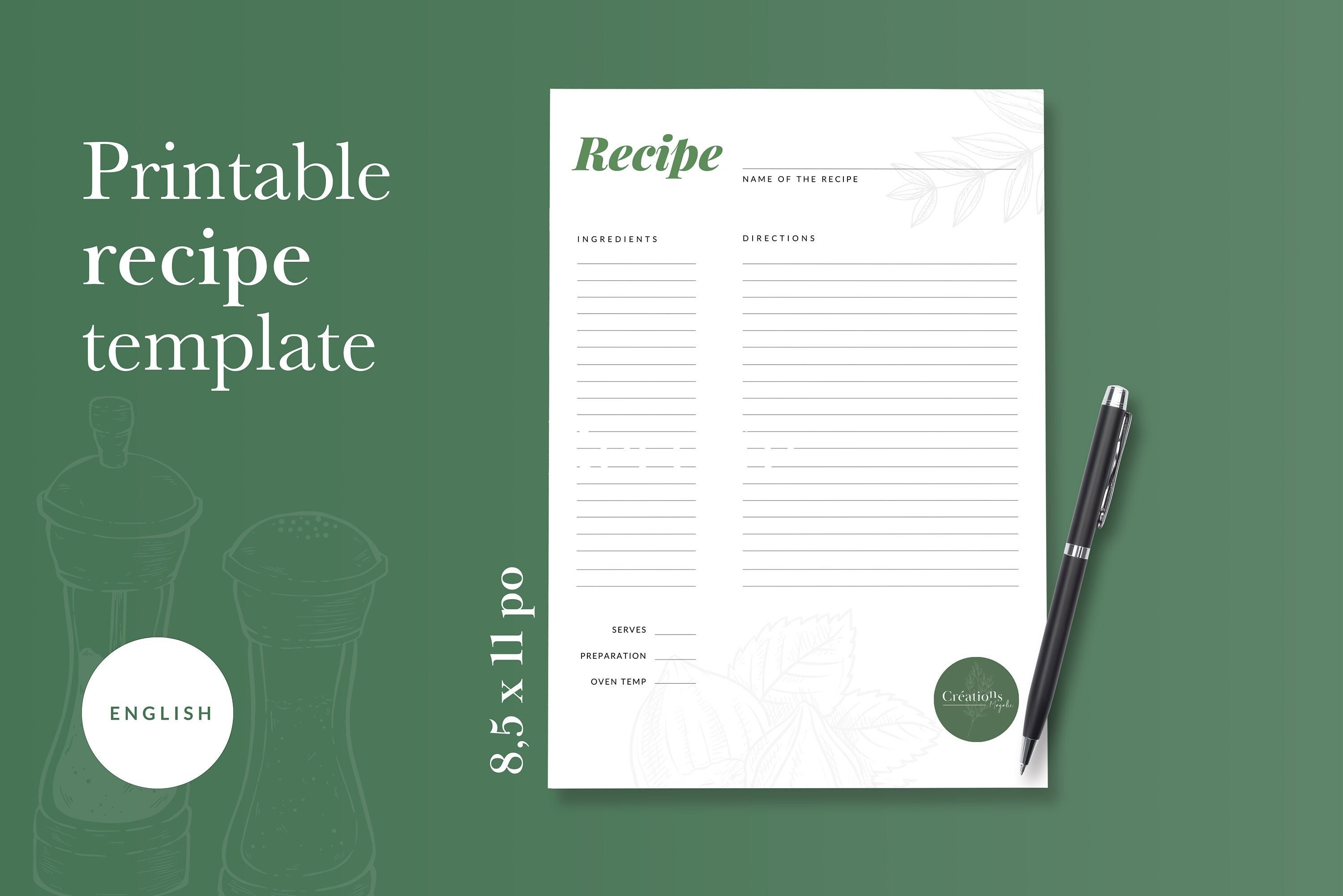 Recipe Template Editable and Printable (8.5x11 Inches) - Etsy