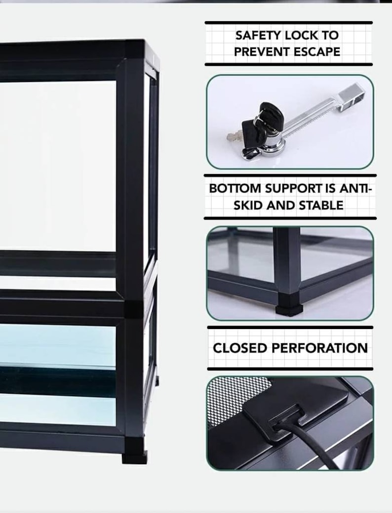 Reptile Glass Tank Terrarium Cage With Refined Aluminum Alloy Frame for ...
