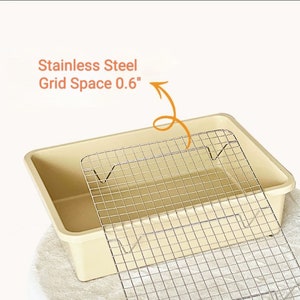 Scatterless Litter Box With Grids Wood Hay Feeder Food Stand 3 in 1 for ...