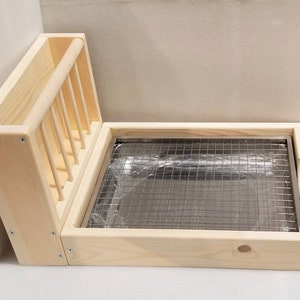 Stainless Steel Scatterless Litter Box With Wood Hay Feeder Food Stand ...