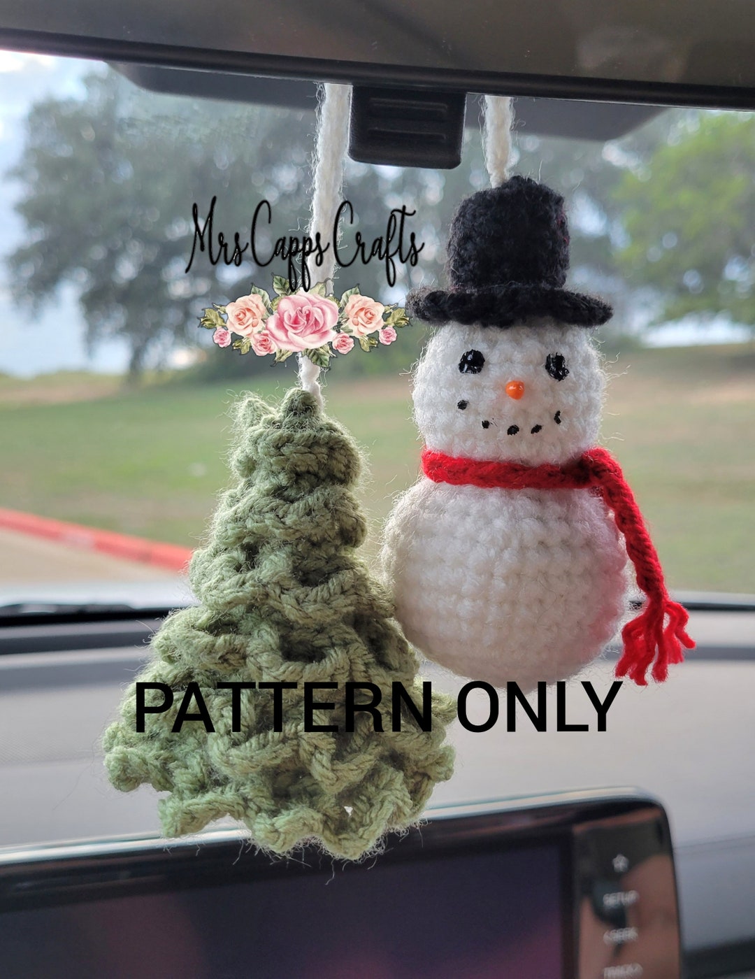 Crochet Pattern Christmas Tree and Snowman Car Charm - Pattern Only ...