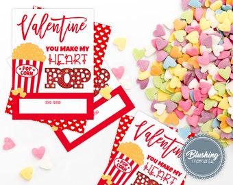 POPCORN VALENTINE Tags Classroom Valentines Popcorn | Etsy