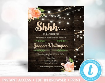 Rustic Birthday Party Invitation Party Invite CardCountry | Etsy