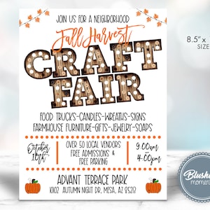 EDITABLE Fall Craft Fair Event Flyer, Fall Harvest Festival, Fall ...