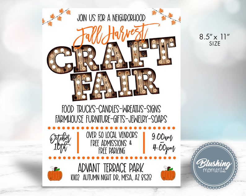 EDITABLE Fall Craft Fair Event Flyer Fall Harvest Festival | Etsy