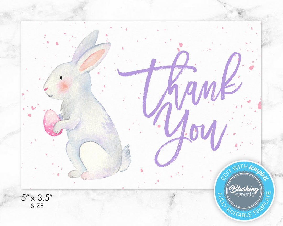 Easter Thank You Card, Printable Thank You Card, Easter Bunny Thank You ...