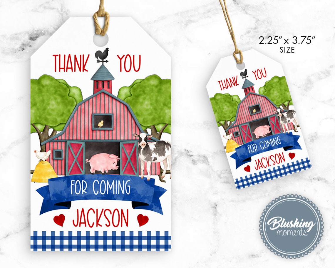 Farm Favor Tags, Thank You Hang Tags, Barnyard Party, Farm Animal Party ...
