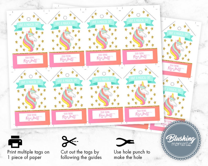 Unicorn Valentine's Day Tags Printable Valentine - Etsy