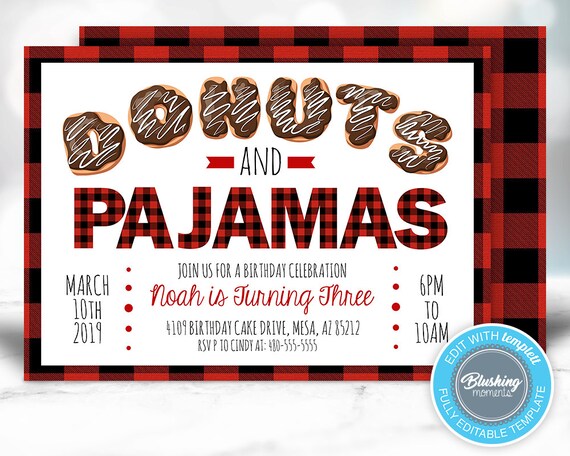 Donut Birthday Invitation Donuts and Pajamas Invitation | Etsy