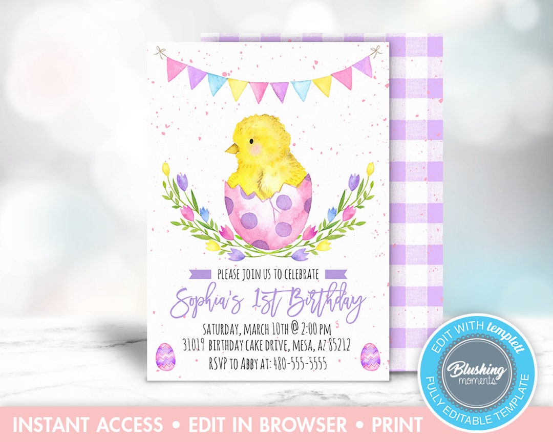 Editable Chick Birthday Invitation, Easter Invitations, Easter Party ...