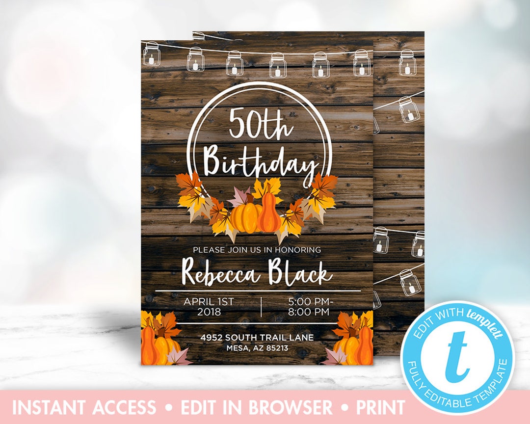 Fall Birthday Invitation for Women, Rustic Birthday Invitation ...