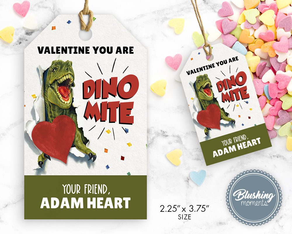 Dinosaur Valentine's Day Tags Printable Valentine | Etsy