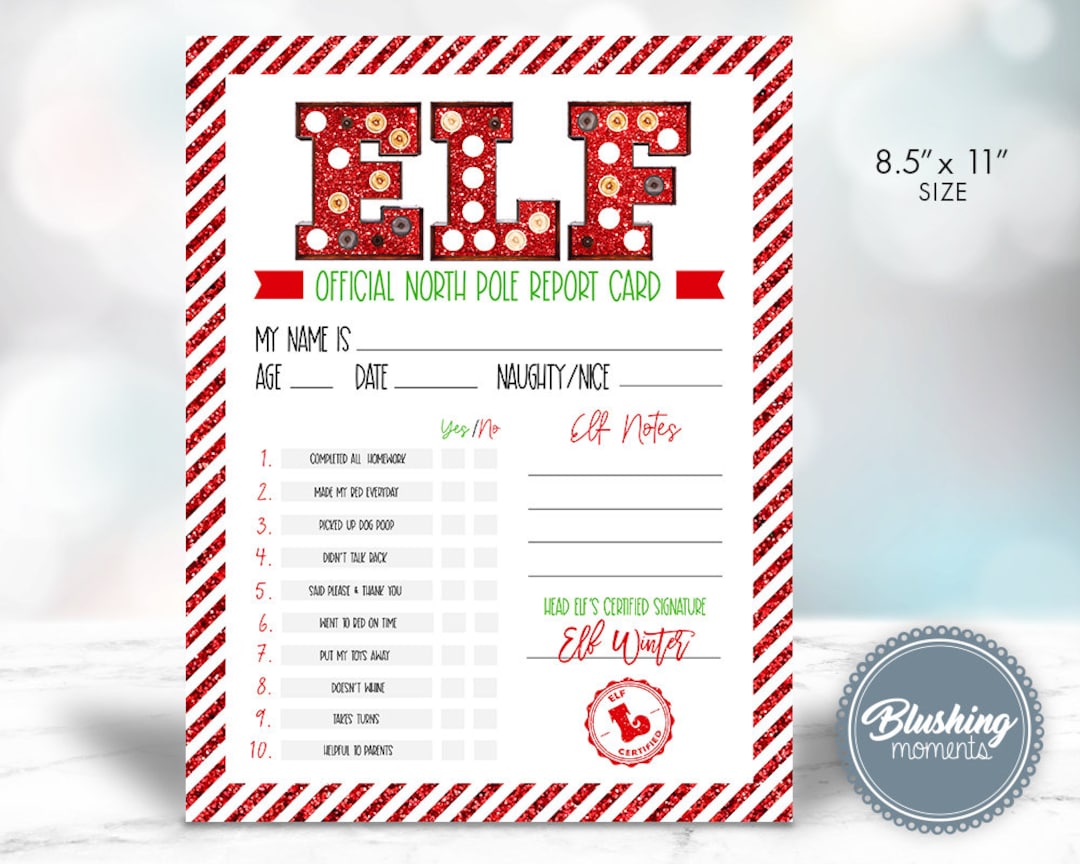 EDITABLE ELF Report Card, Printable Elf Report, Personalized Report ...