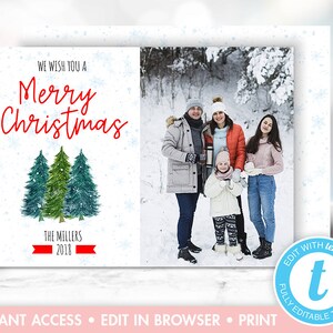 EDITABLE Merry Christmas Photo Cards, Printable Holiday Card, Plaid ...