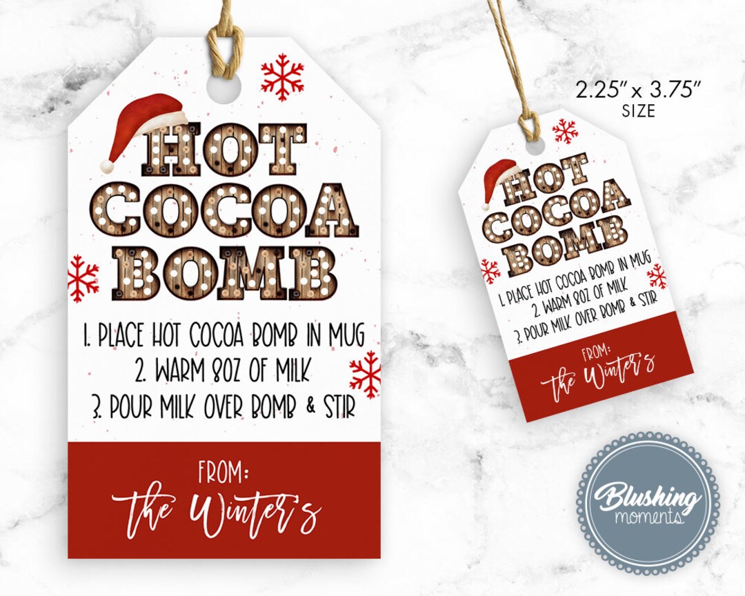 Christmas Gift Tags-hot Cocoa Bomb-hot Chocolate-secret Santa-white ...