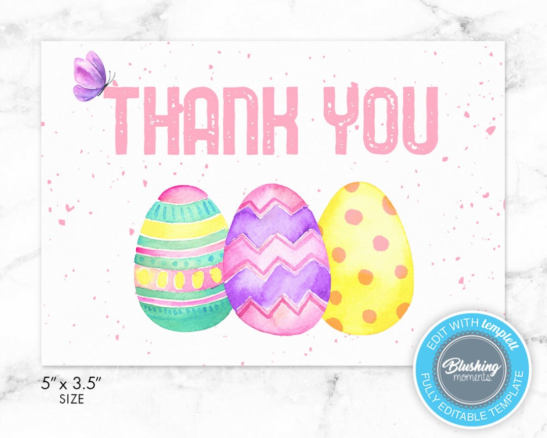 Easter Thank You Card, Printable Thank You Card, Easter Egg Thank You ...