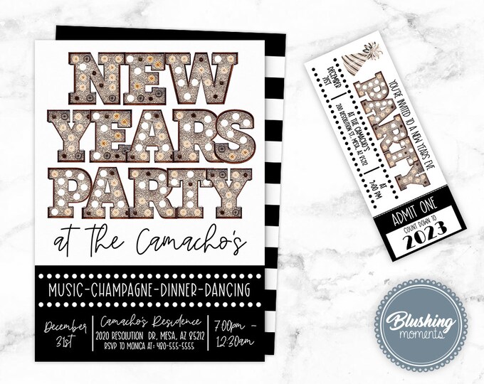 EDITABLE New Years Eve Invitation NYE Party Ticket - Etsy