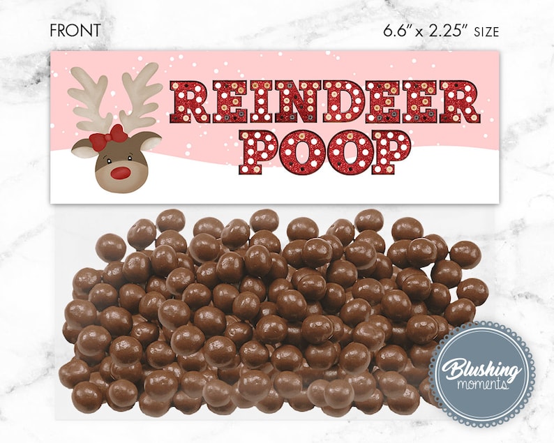 EDITABLE Reindeer Poop Treat Bag Topper Christmas Bag | Etsy