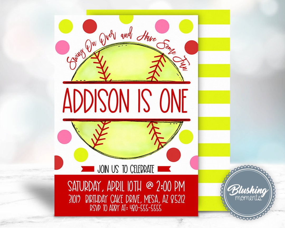Softball Birthday Invitation, Editable and Printable Birthday Template ...