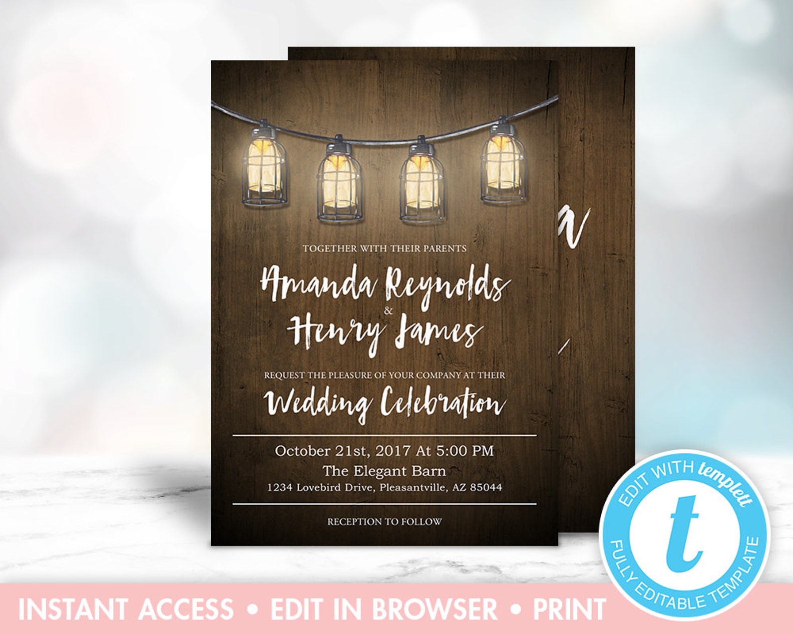 Rustic Wedding Invitation String Lights Lantern Lights - Etsy