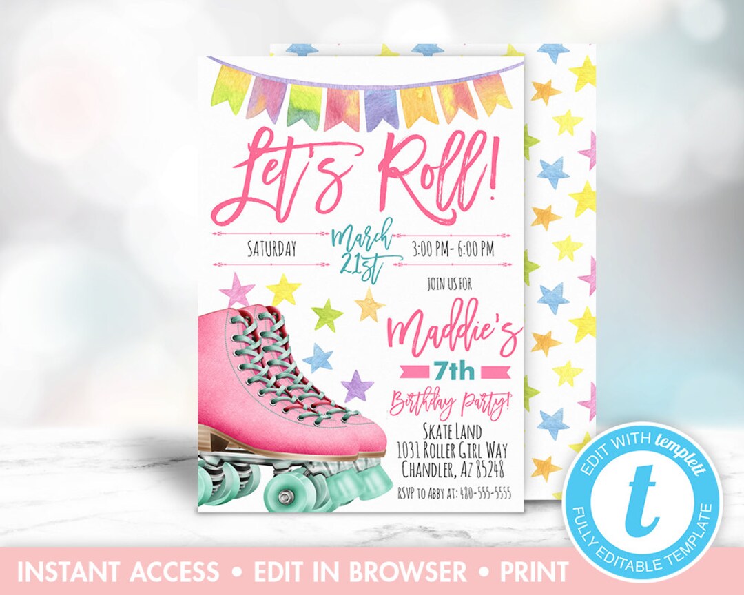 Roller Skating Birthday Invitation, Roller Skating Invitation, Let's ...