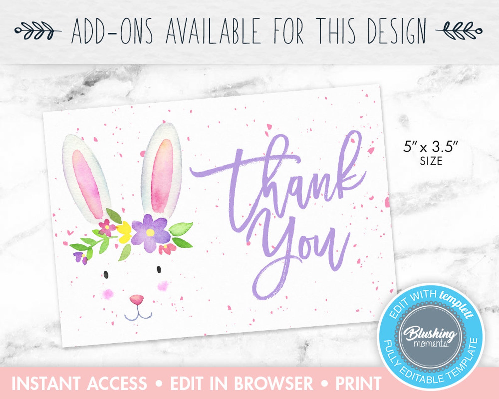 Easter Thank You Card Printable Thank You Card Easter Bunny - Etsy