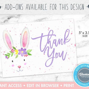 Easter Thank You Card, Printable Thank You Card, Easter Bunny Thank You ...