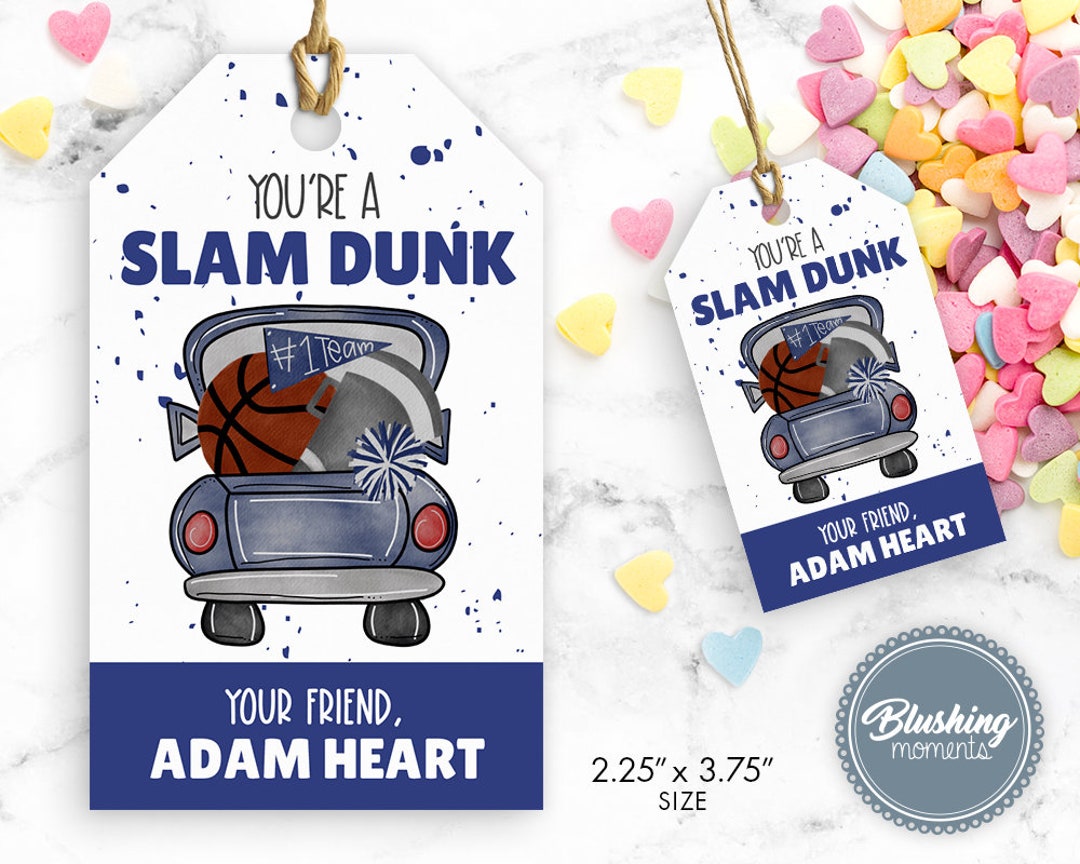Basketball Valentine's Day Tags, Printable Valentine, Classroom School ...