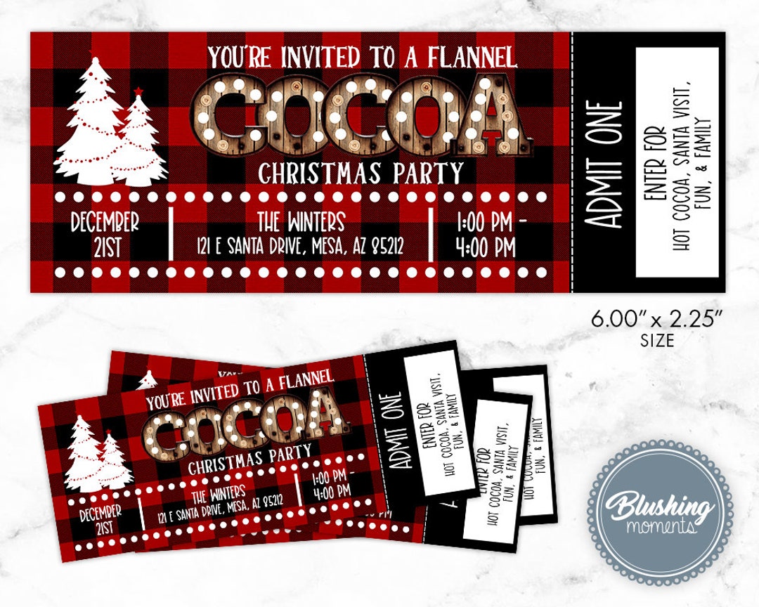 EDITABLE Christmas Party Invitation, Christmas Tickets, Flannel and ...
