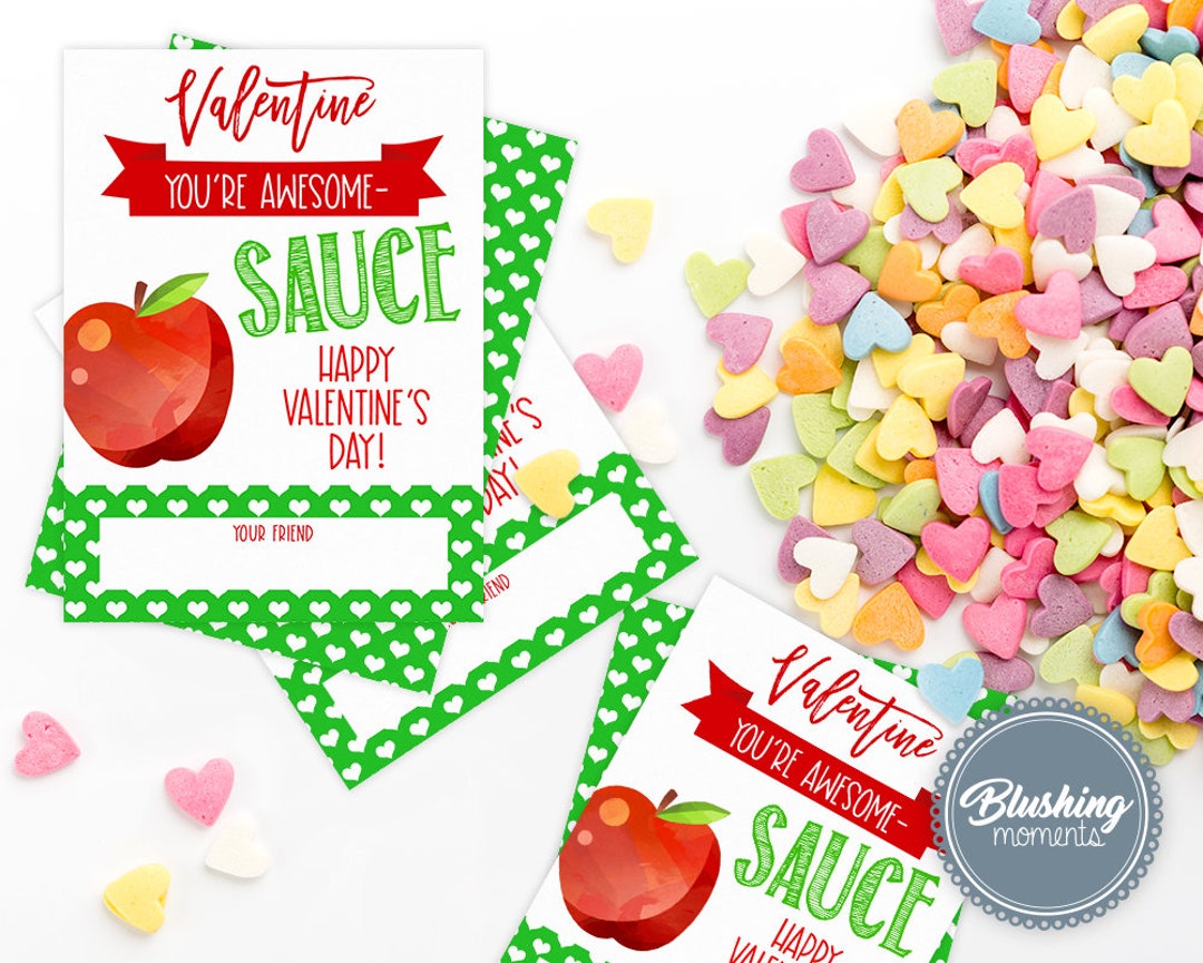 Editable Apple Sauce Valentine's Day Gift Tag, Printable Valentine ...