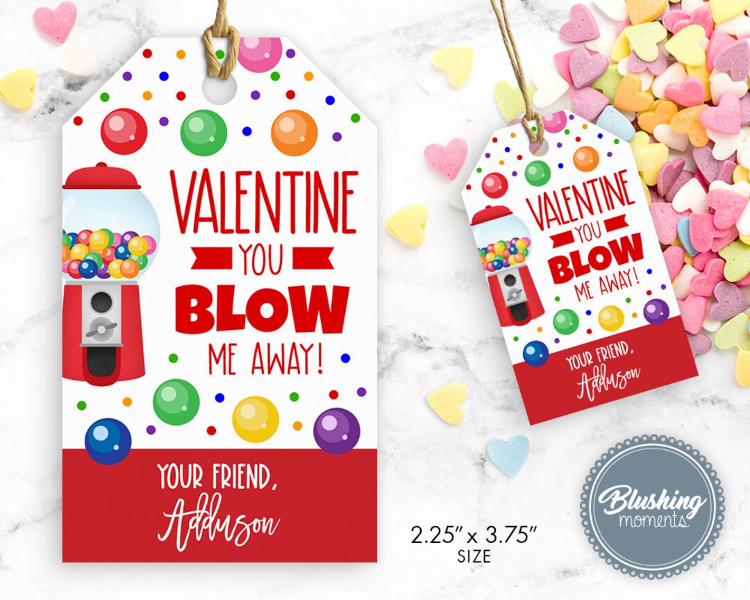 Bubble Gum Valentine's Day Tags, Printable Valentine, Classroom School ...