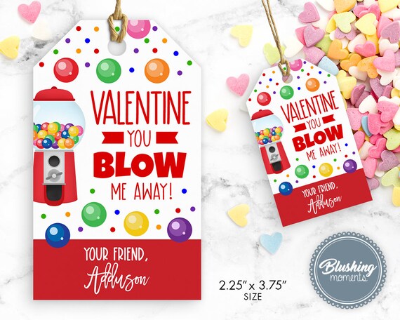 Bubble Gum Valentine's Day Tags Printable Valentine | Etsy