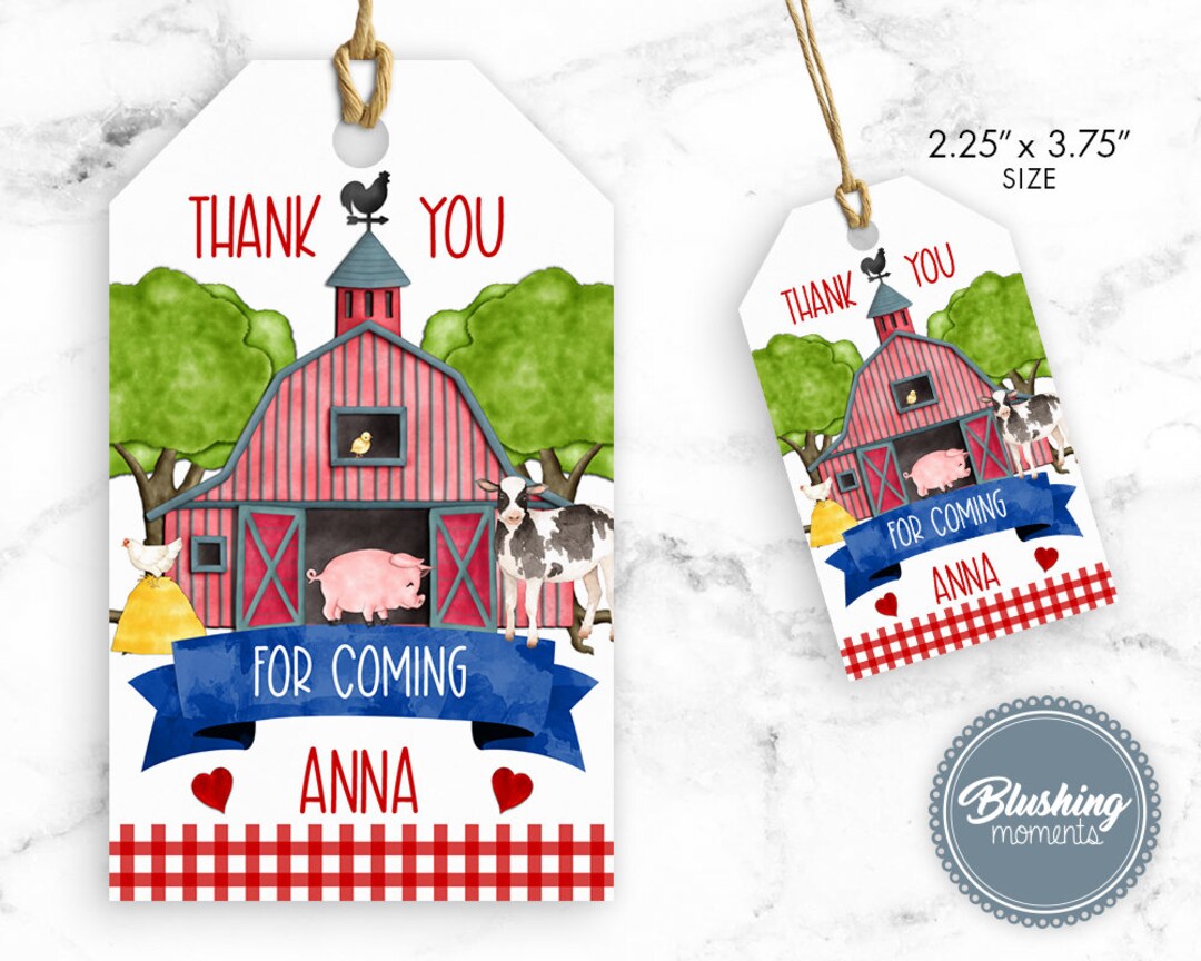 EDITABLE Farm Favor Tags Thank You Hang Tags Barnyard - Etsy