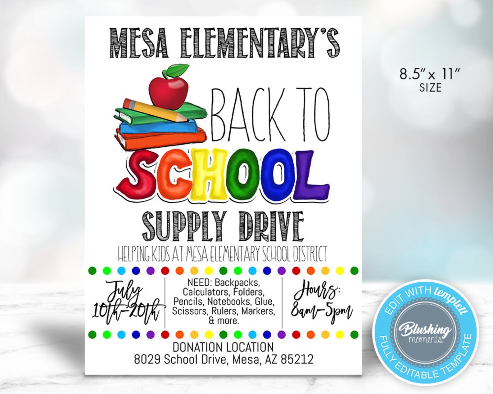 EDITABLE School Flyer, School Supply Drive Flyer, PTO Back to School ...