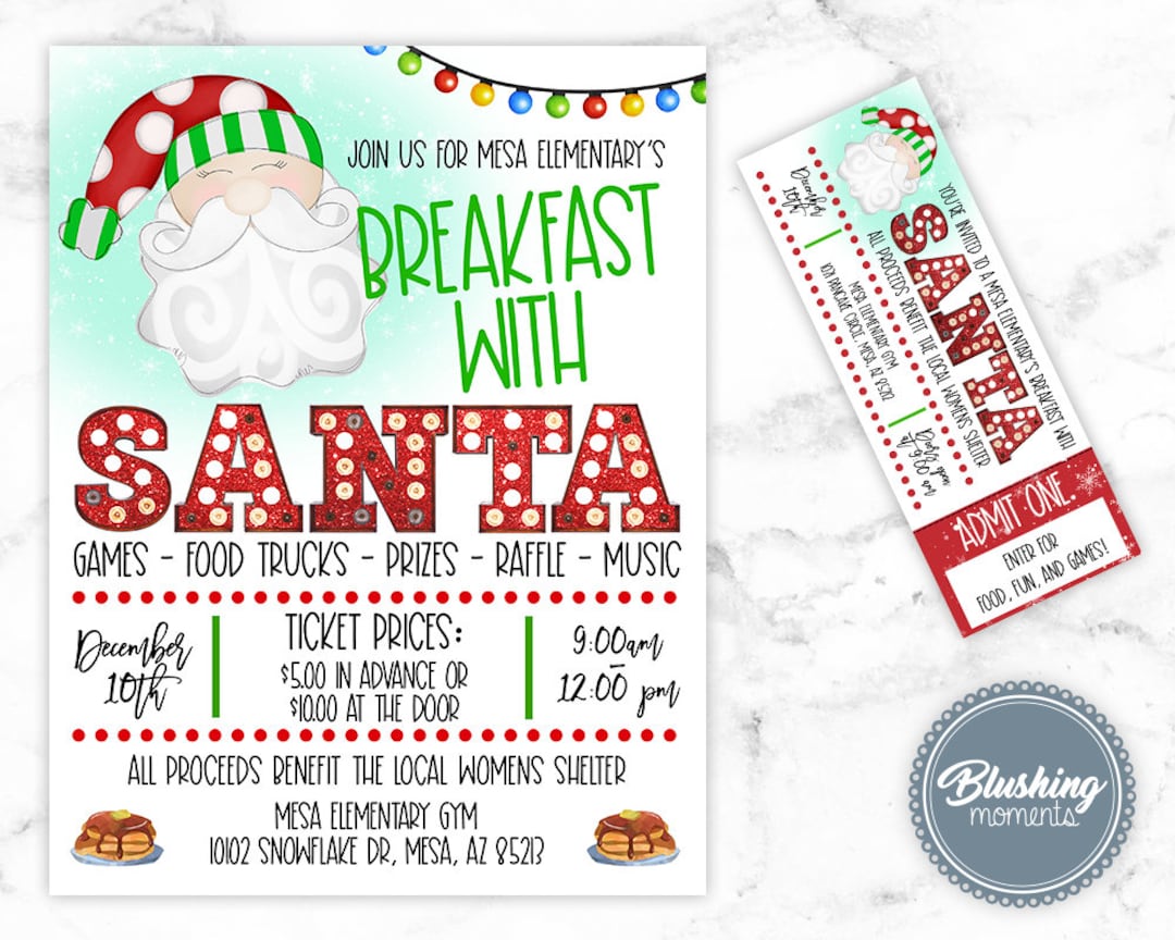 EDITABLE Breakfast With Santa Flyer & Christmas Tickets, Santa ...