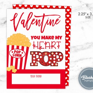 Editable Popcorn Valentine's Day Gift Tag Printable | Etsy
