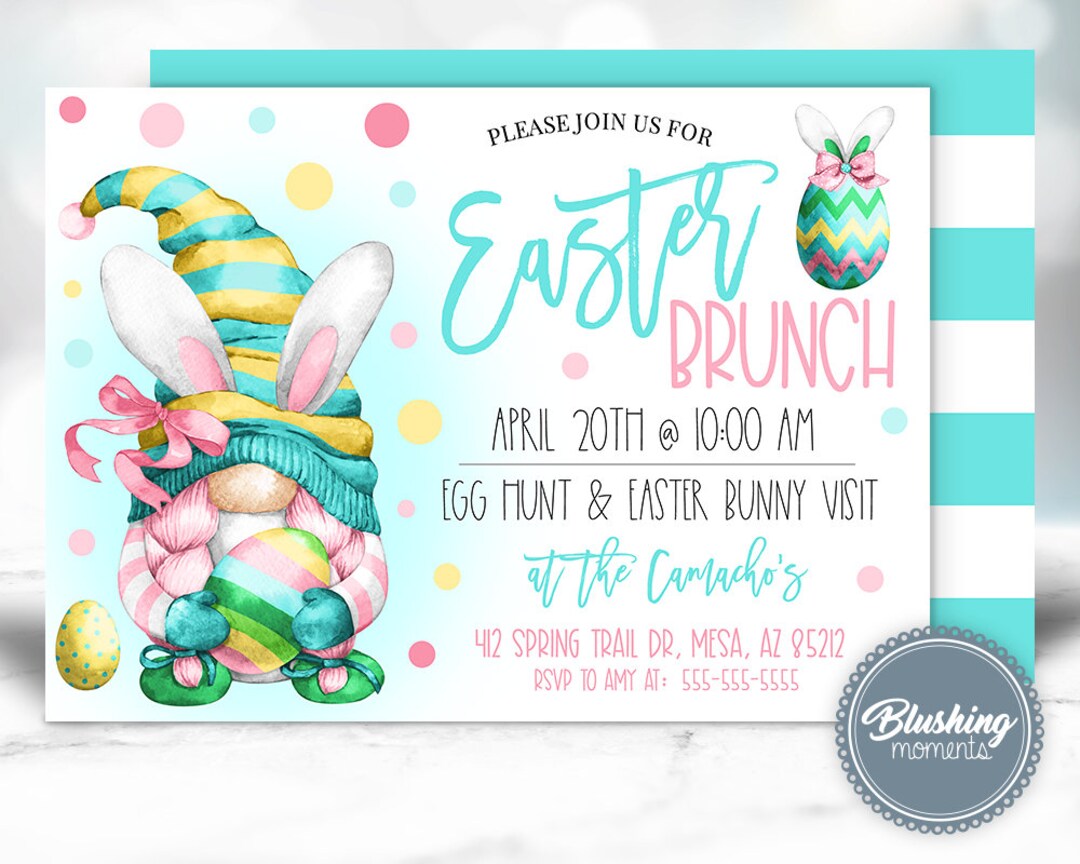 EDITABLE EASTER Invitation-easter Bunny Gnome Invite-easter Egg Hunt ...
