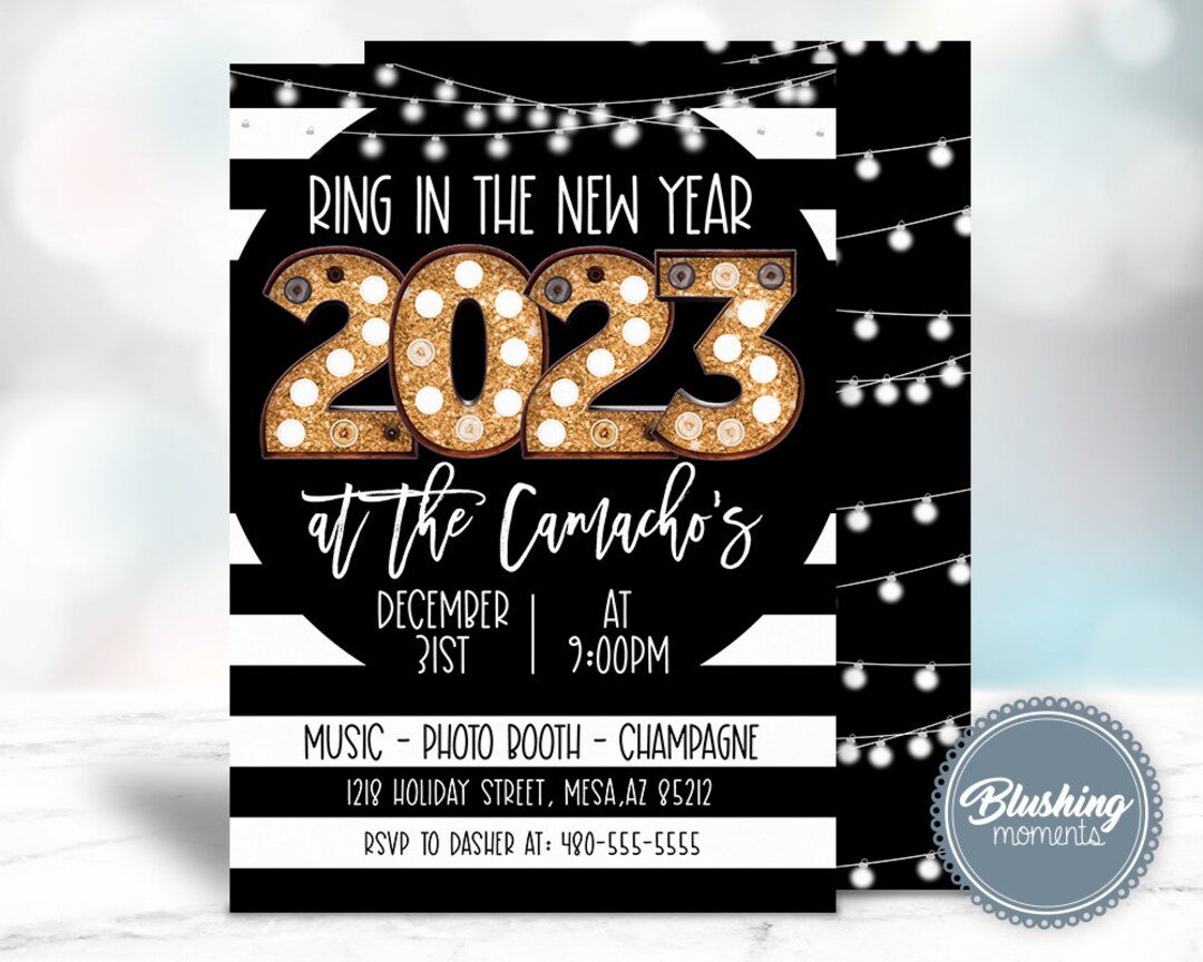 EDITABLE New Years Eve Invitation, NYE Party, Black White & Gold ...