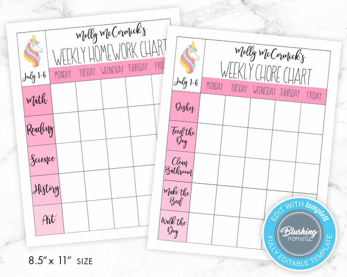 EDITABLE Kids Chore Chart Back to School Planner Weekly | Etsy