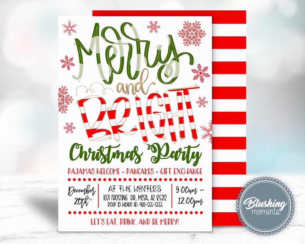 EDITABLE Christmas Party Invitation, Merry and Bright Invite, Christmas ...