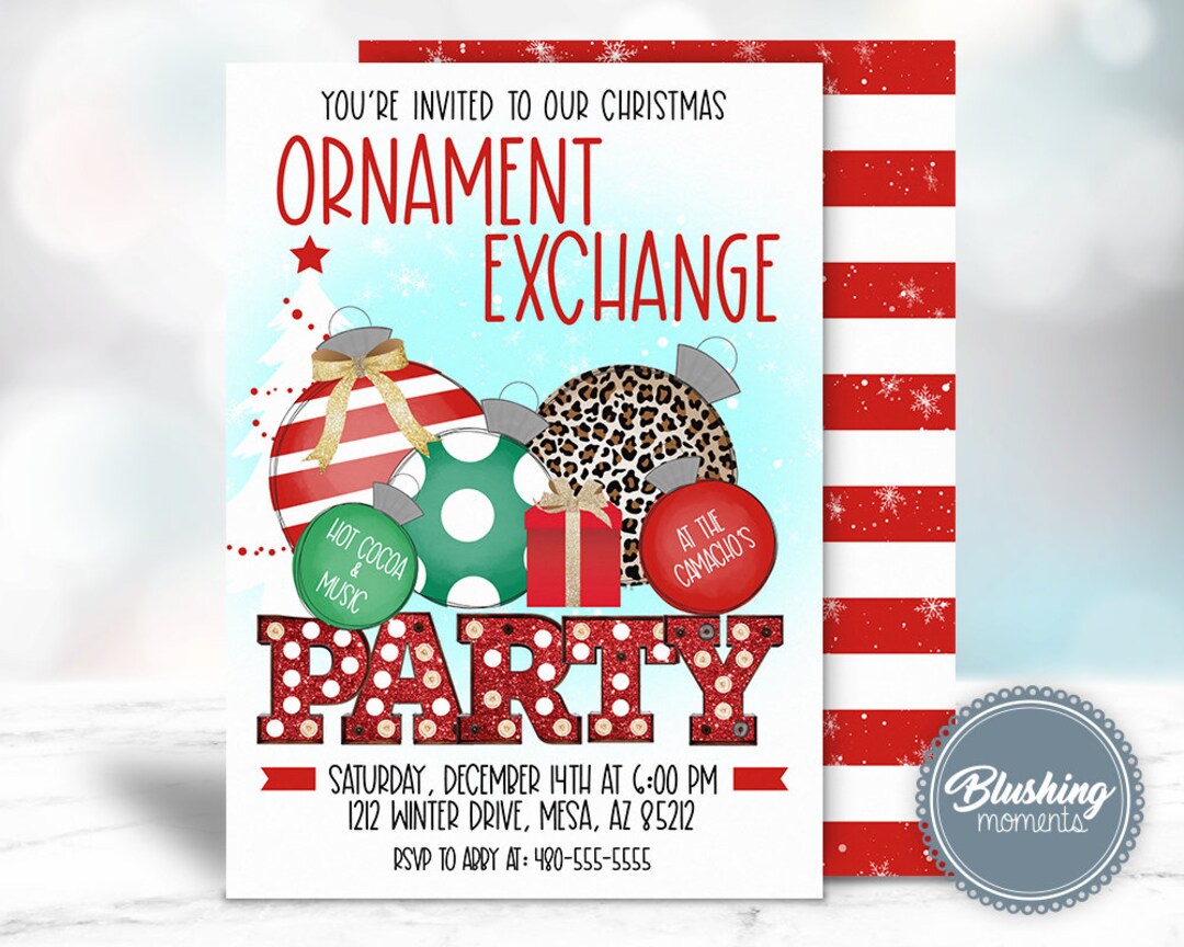 EDITABLE Christmas Ornament Invitation, Christmas Party Invites ...